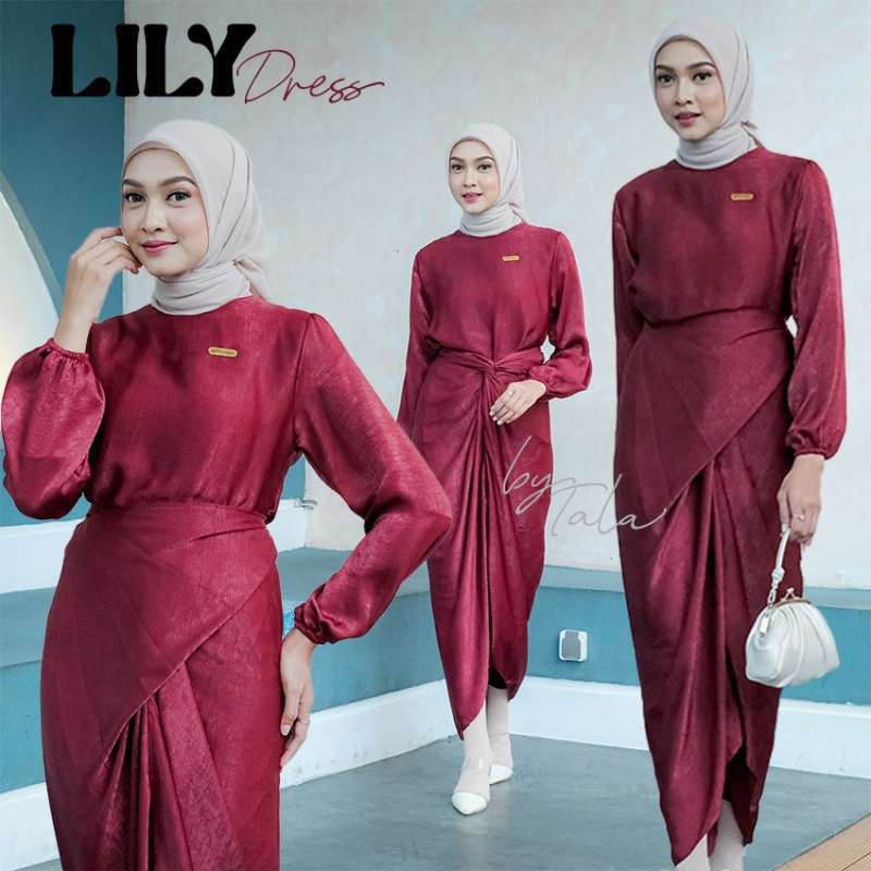 Promo Lily Dress By Talaoutfit | Dress Bahan Satin | Satin Silk Premium ...