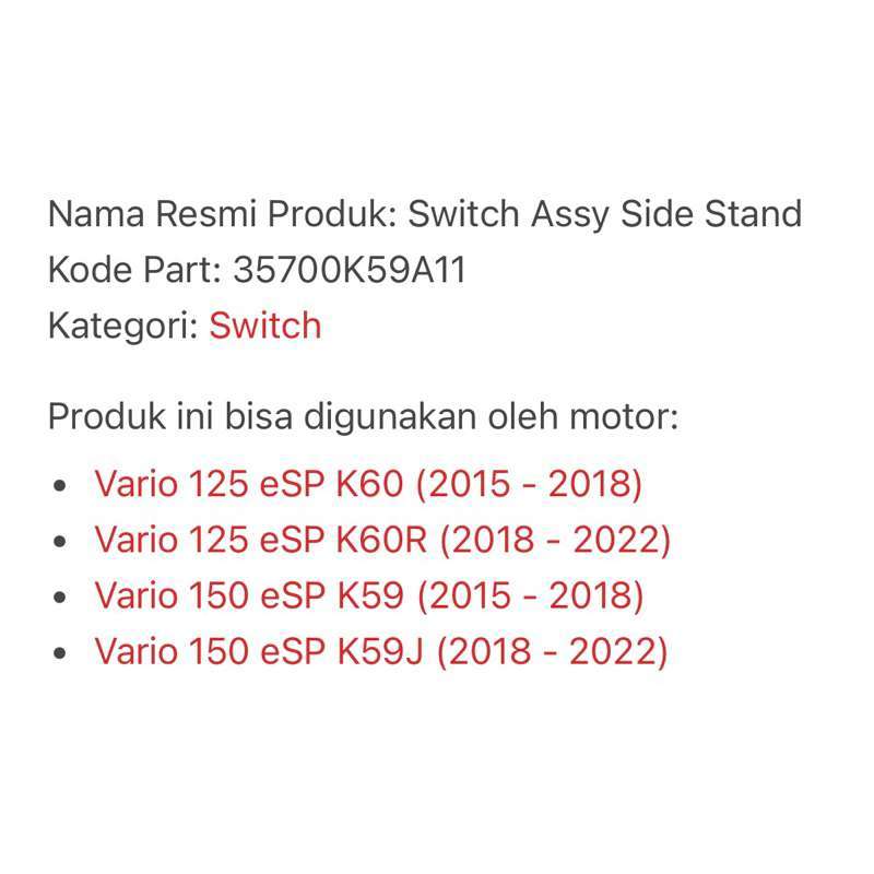 Jual Switch Standar Samping Vario125 Esp Vario150 Esp 35700-k59-a11 ...