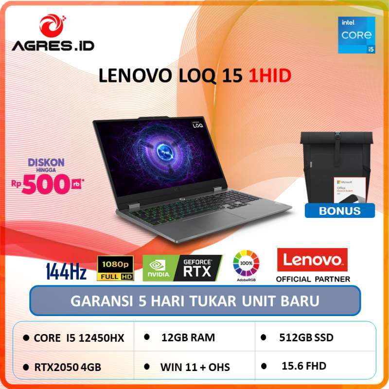 Promo Lenovo Loq 15 1hid Rtx2050 4gb - I5 12450hx 12gb 512gb 15.6 Fhd 144hz Win11 Ohs Grey ...