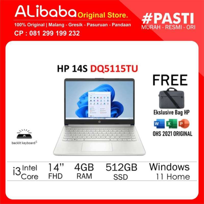 Jual Hp 14s Dq5115tu 8r298pa Core I3 1215u 4gb 512gb W11 Ohs Silver Tas ...