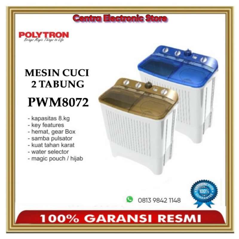 Promo Mesin Cuci Polytron Pwm 8072 8kg 2 Tabung Pwm8072 8 Kg Diskon 23% ...