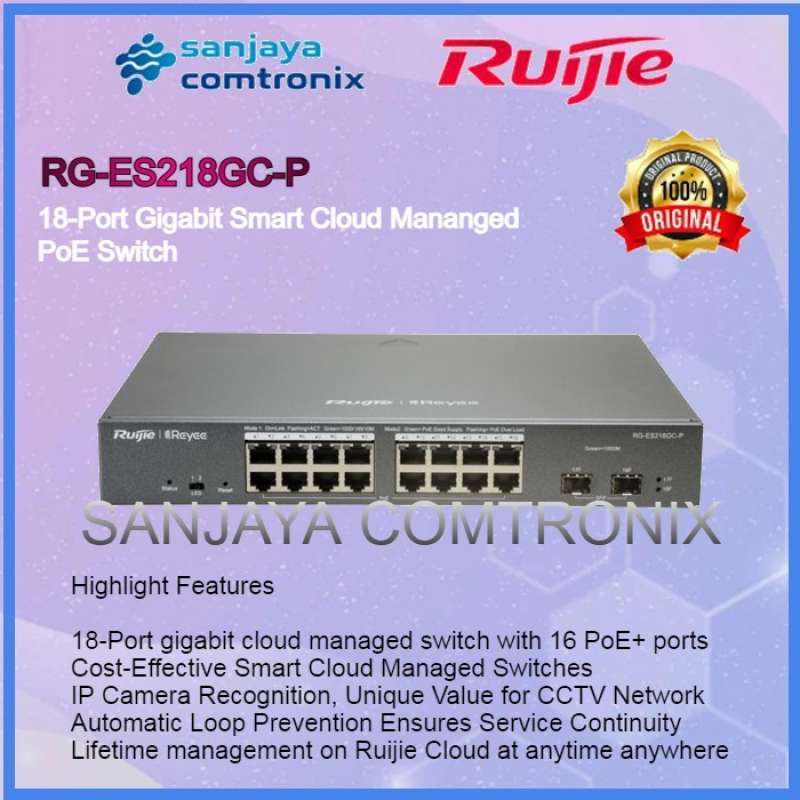 Promo Ruijie Rg-es218gc-p 18-port Gigabit Smart Cloud Mananged Poe Switch Diskon 23% Di Seller ...