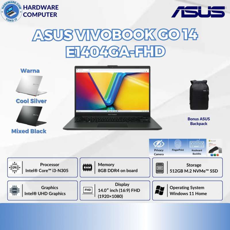 Jual Asus Vivobook Go 14 E1404ga-fhd/core I3-n305/8gb/512gb Ssd/14″ Fhd/win 11 Home+ohs 2021 ...