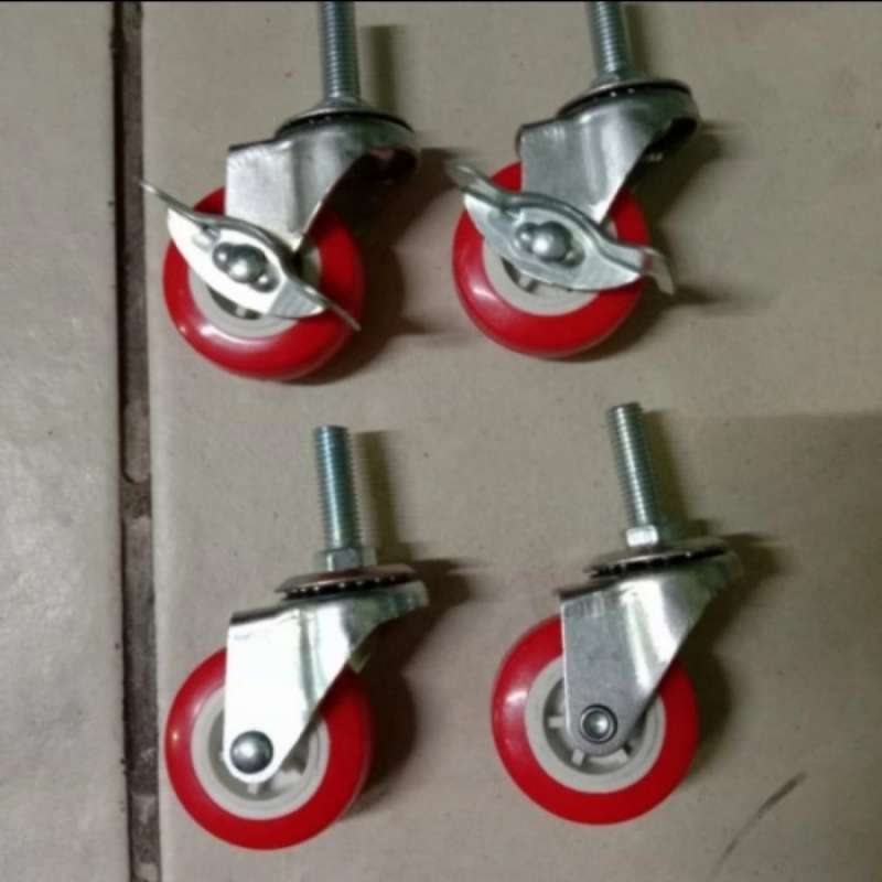 Promo Roda Pu Merah Screw/baut M10 Ukuran 2 Inch 1 Set ( 2 Rem+ 2 Polos ...