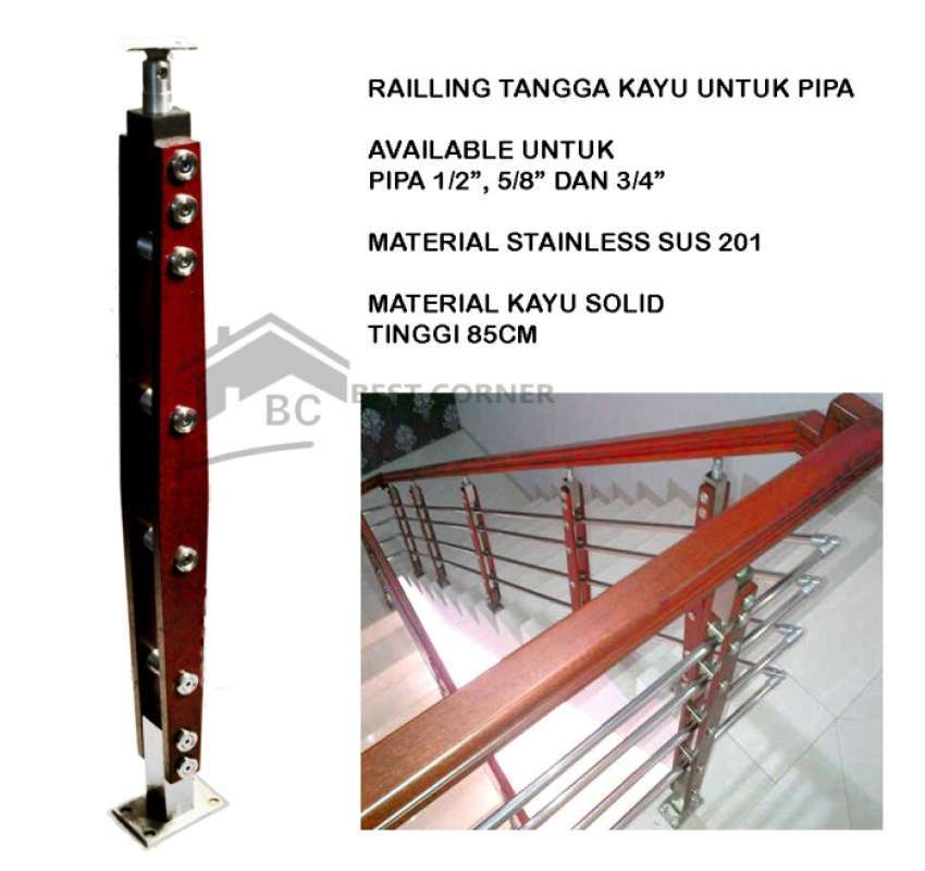 Promo Tiang Railling Tangga Kayu Pipa / Ralling Tangga Stainless 201 ...