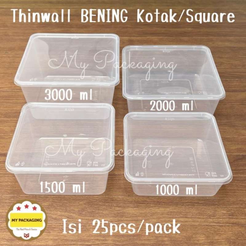 Jual Thinwall Bening 1000 Ml Kotak Square Container Microwaveable 25pcs ...