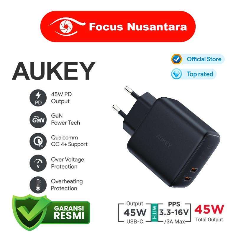 Jual Focus Nusantara - Aukey Charger Pa-b4t Omnia Ii Duo 45w 2-port Pd Wall Usb-c Charger With ...