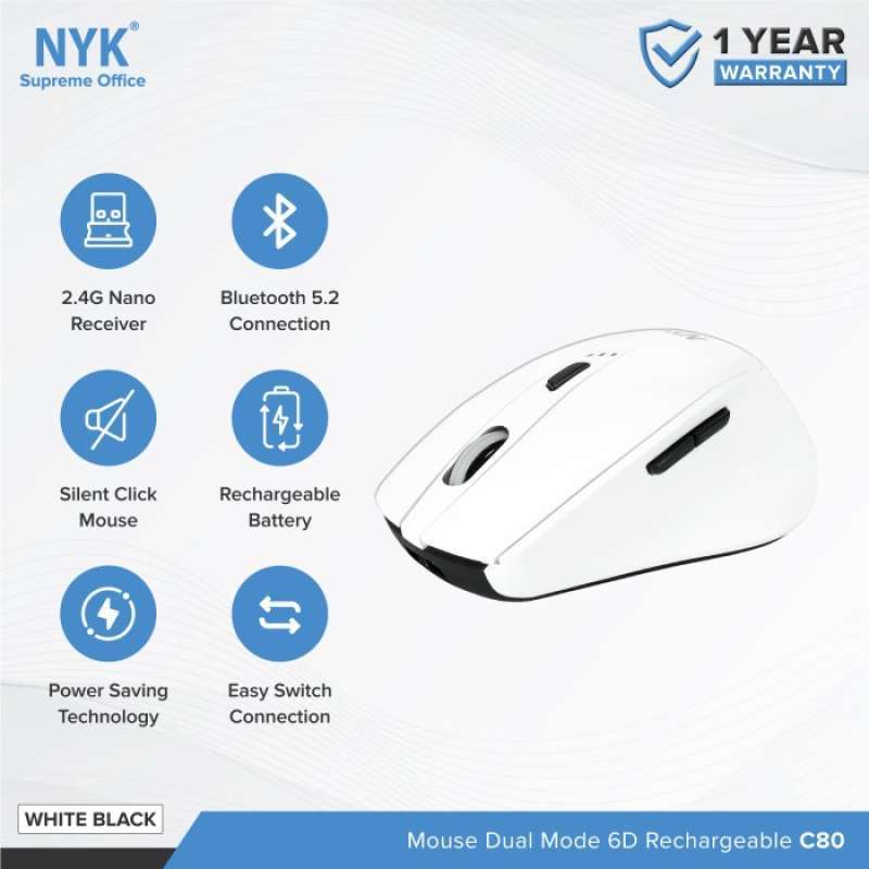 Jual Mouse Nyk C80 Silent Click Dual Mode Bluetooth Wireless ...