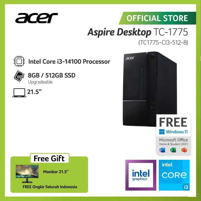 Promo Acer Aspire Desktop Tc-1775 Intel Core I3-14100 Ram 8gb 512gb Ssd ...