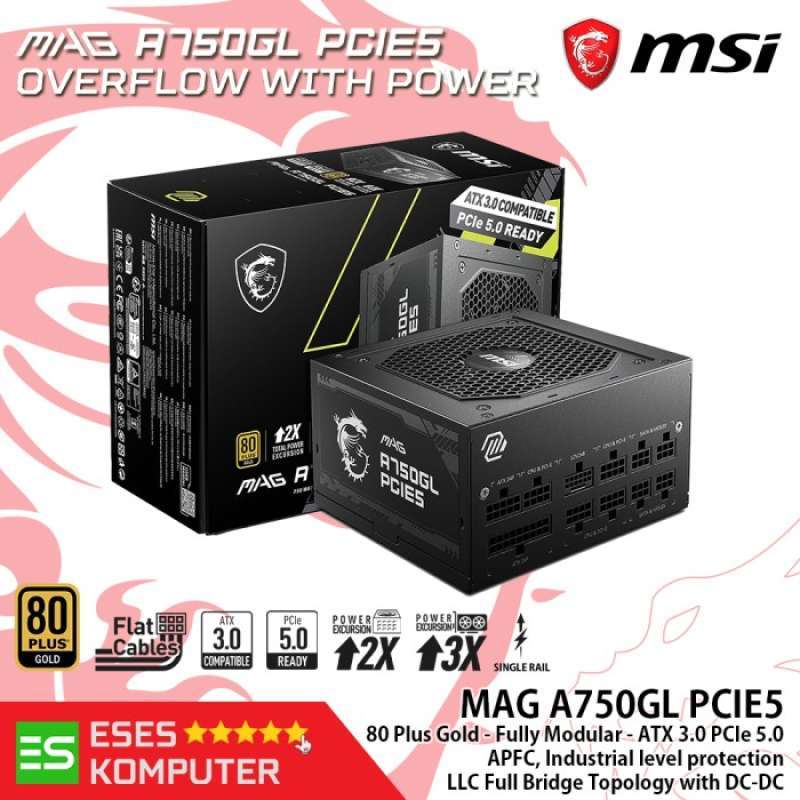 Jual Psu Msi Mag A750gl Pcie5 750w Atx 3.0 80 Plus Gold Fully Modular ...