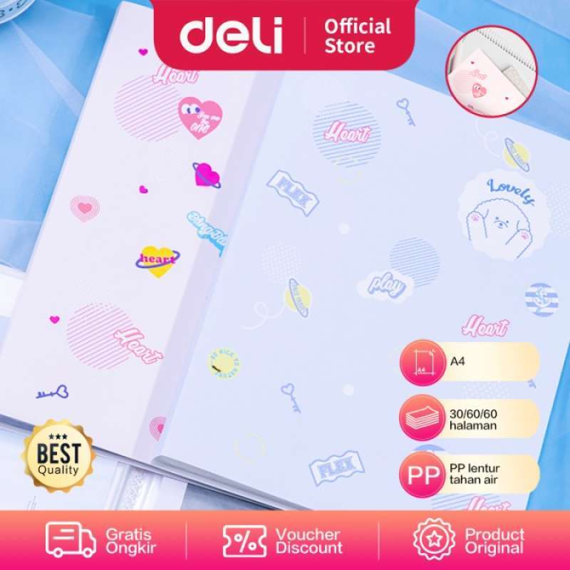 Jual Deli Display Book / Map Dokumen A4 Warna Pastel 30/60/80 Halaman ...