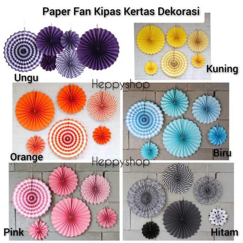 Jual Paper Fan Hitam Pink Biru Kuning Ungu Orange, Kipas Kertas ...