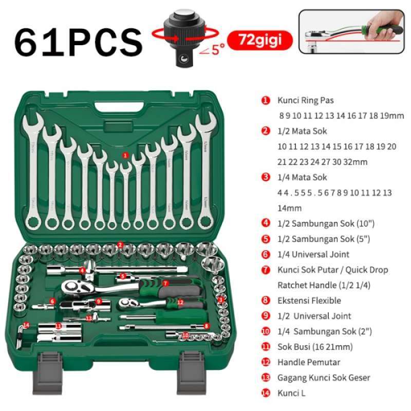 Jual Isku Kunci Shock Set 53/61/ 82 Pcs Tool Kit Set Kunci Sok Set Di ...