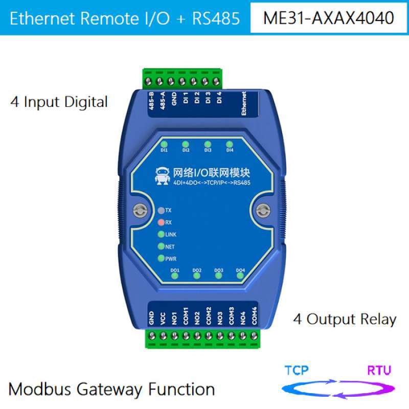 Jual Ethernet Remote Io Network Modbus Tcp Rtu Gateway 4ai 4do Di 7863