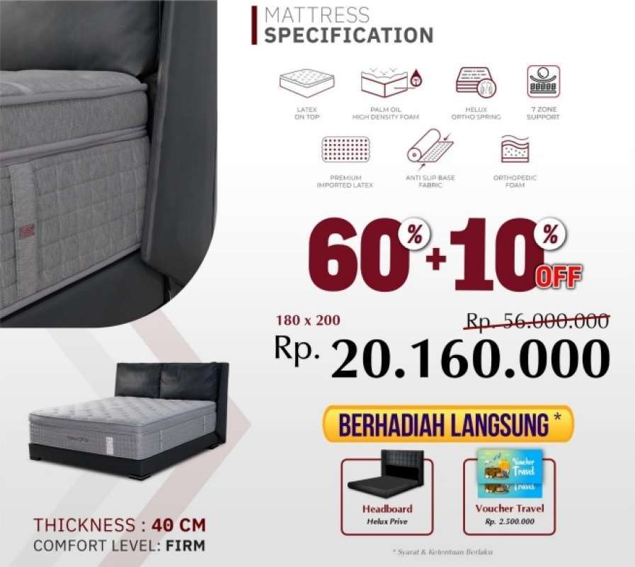 Jual Matras Springbed Prive Orthopedic Terracotta Pocket 7 Zone Latex