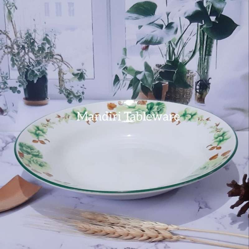 Promo Piring Makan Cekung Keramik 9 Inch | Motif Green Rossie | Isi: 6 ...
