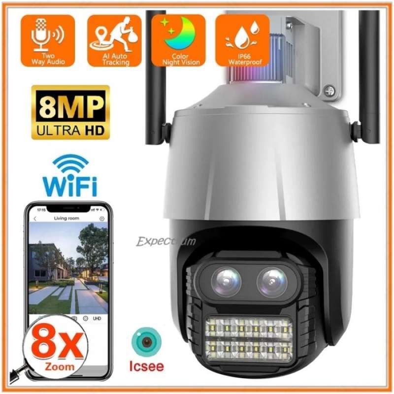 Promo Ipcam Outdoor Icsee 4k / 8mp, Hybrid Zoom 8x, 2 Lens 2.8 + 12mm ...