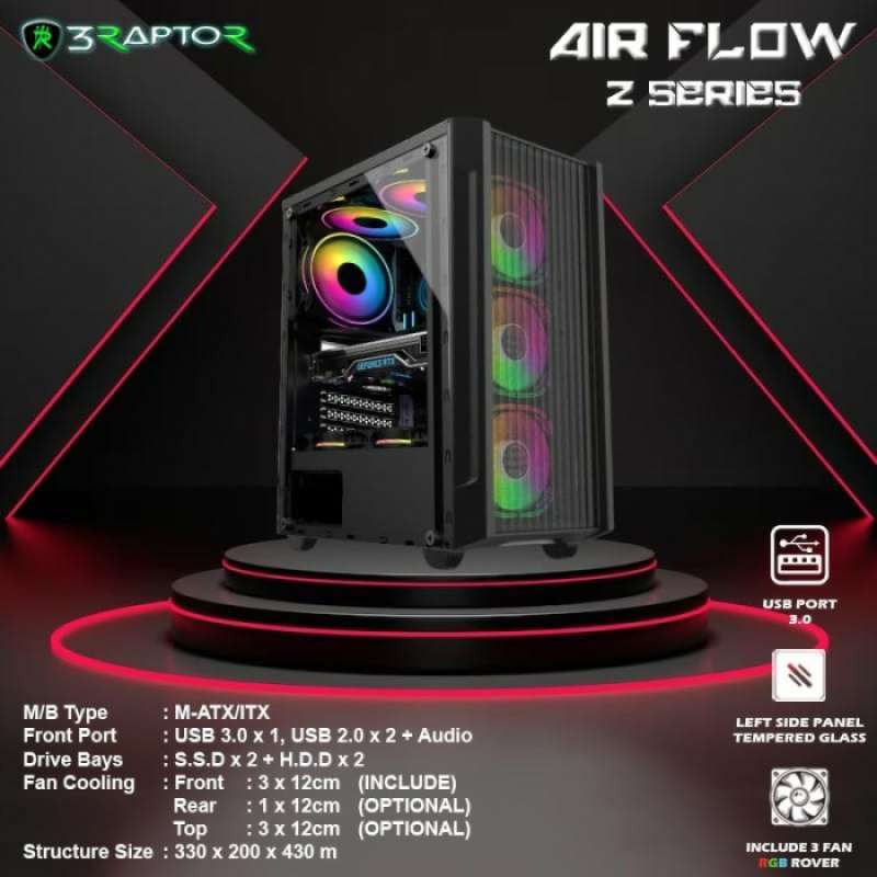 Promo Raptor Case Gaming Air Flow Z Series 3 Fan Rgb Diskon 23% Di ...
