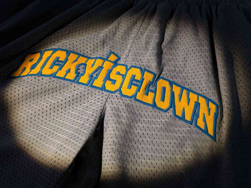Jual Ric Ricky Is Clown Retro Ripped Smiley Patchwork Retro Shorts 100% ...