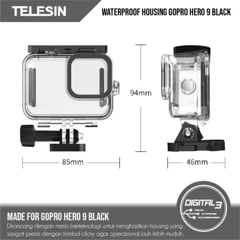 Jual Telesin Gopro Hero 9 10 11 12 Black Waterproof Dive Case Housing ...