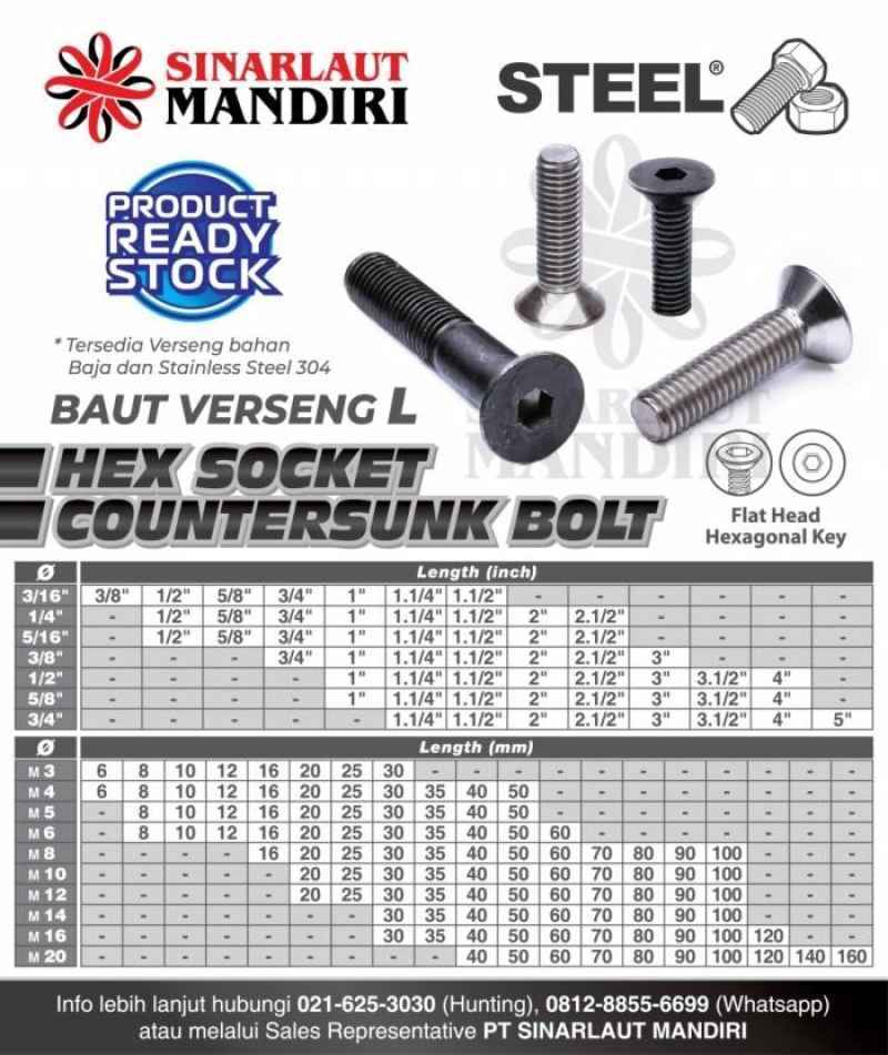 Jual Baut Verseng L Ss 304 / Jfl / Hex Socket Countersunk Bolt M 10 X ...