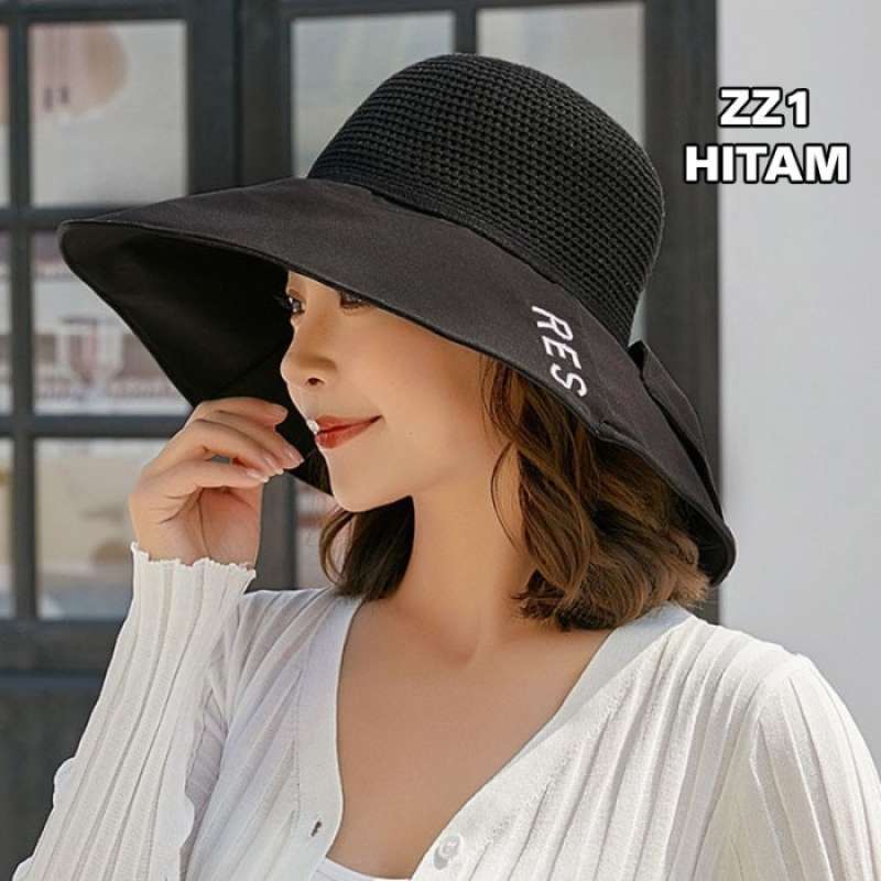 Jual Topi Bucket Hat Pantai Wanita Korea Setengah Rajut Jaring Pita Zz - Zz1-hitam Di Seller Wd ...