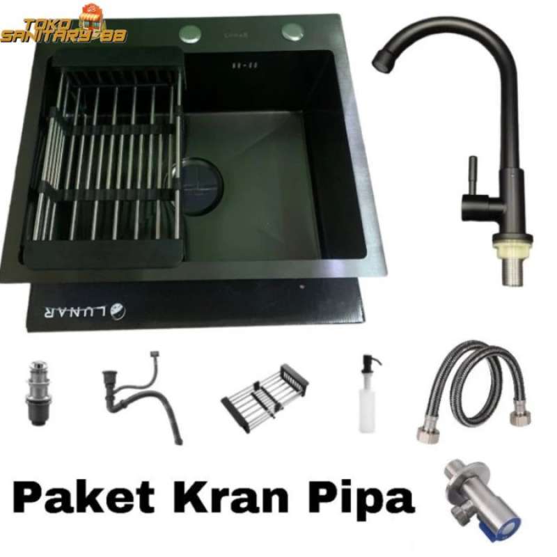 Promo Komplit Set Kitchen Sink 5243 Black+kran Pipa Bak Cuci Piring ...