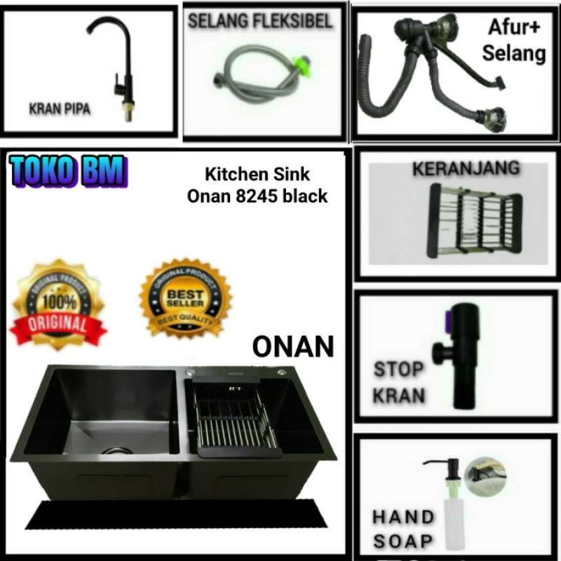 Promo Kitchen Sink Original Onan 8245 Hitam Doff/paket Sink 8245 Onan ...
