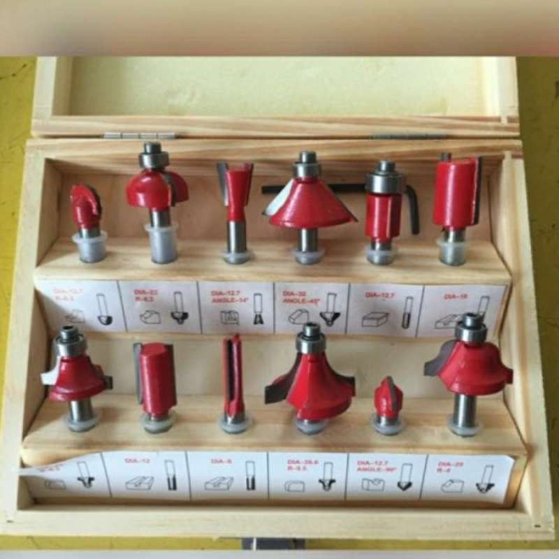 Promo Mata Fil Kayu Mata Router Mata Trimer Diameter 1/4inch Set 12pcs ...