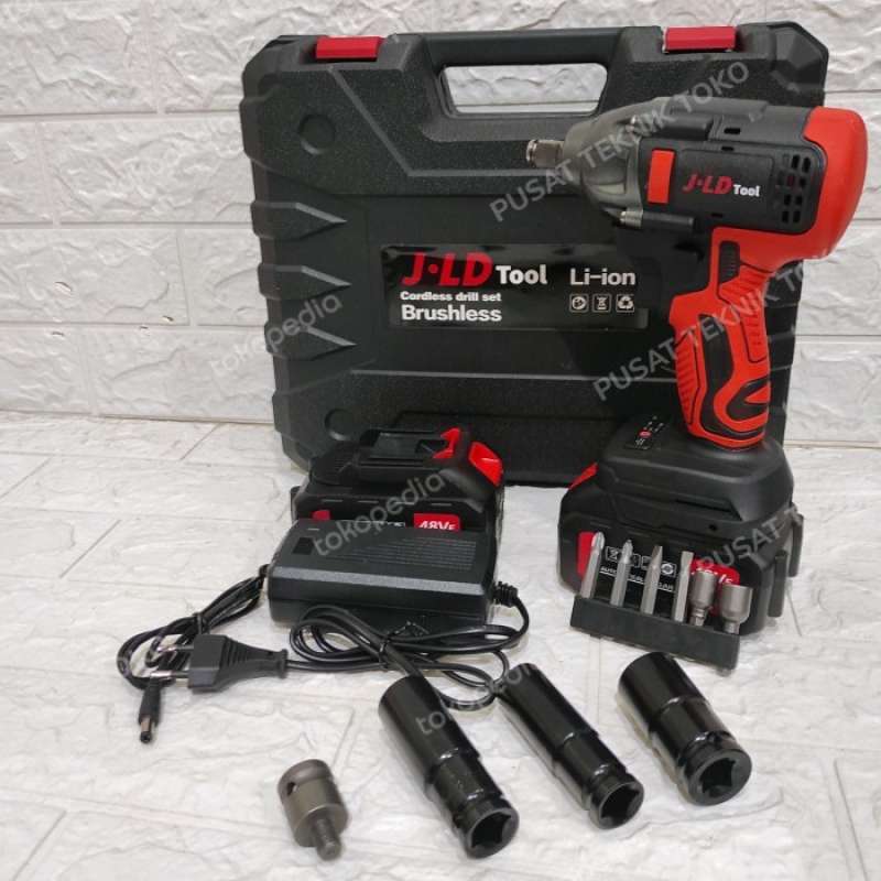 Promo Jld Jv-88 Hitam Mesin Impact Wrench Set 2 Baterai Plus Aksess ...