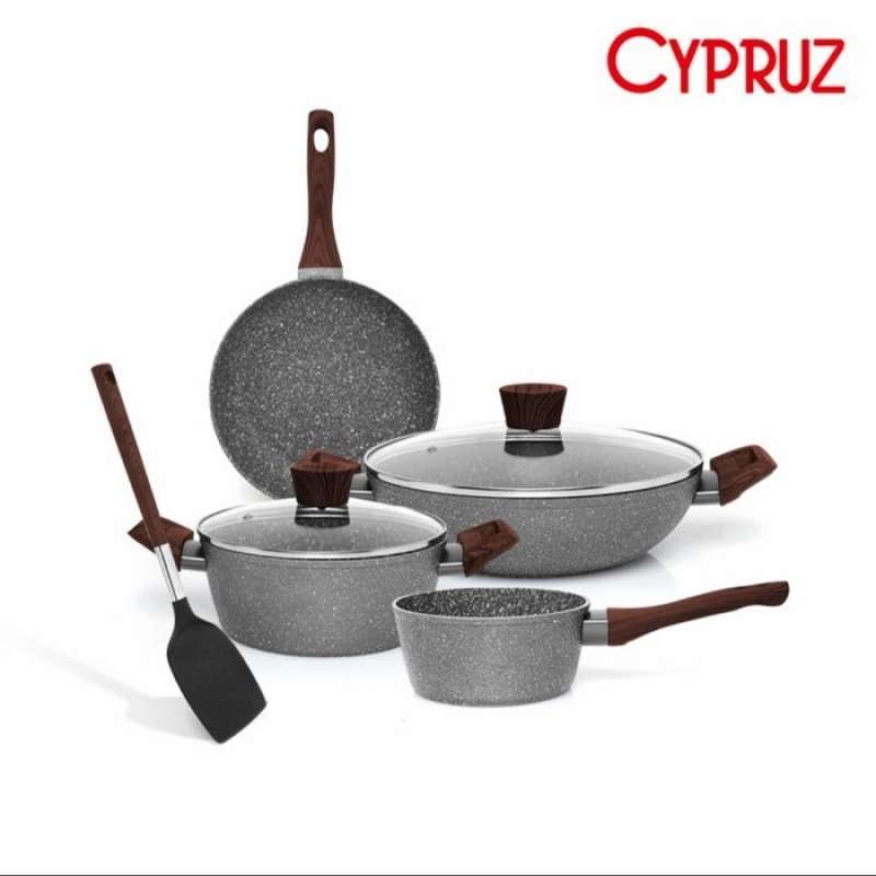Promo Cypruz Marble Series Fry Wok Pan Sauce Pot Spatula Complete Set 7 ...