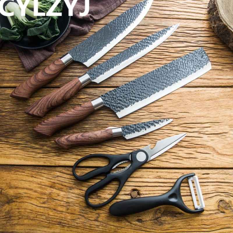 Promo 6 Pcs Pisau Dapur Set Potong Belah Daging Tulang Gunting Pengupas ...