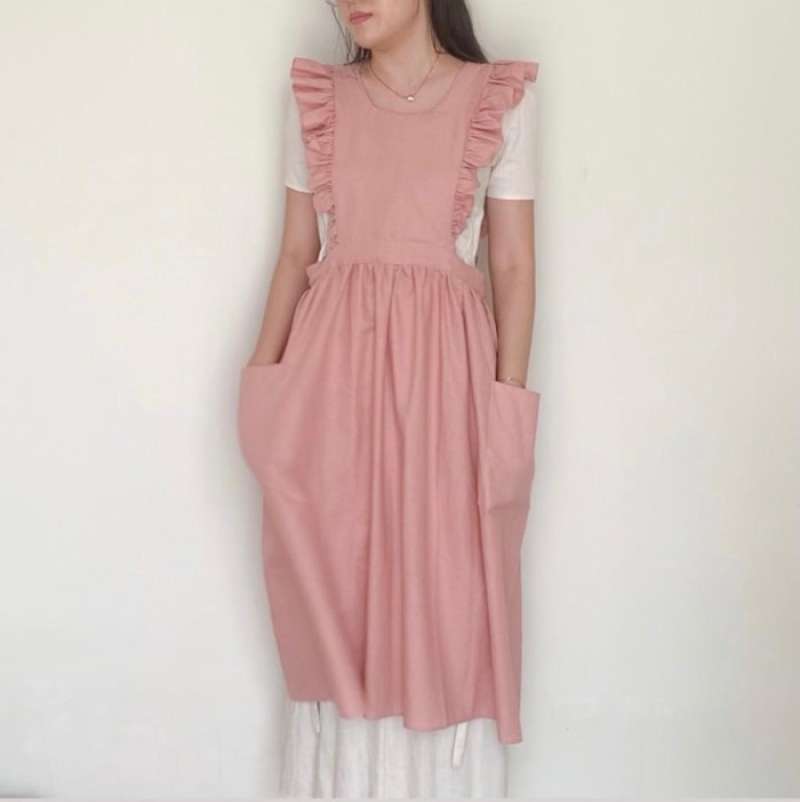 Jual Elle Ruffle Apron/linen /celemek Korea Jepang / Pinafore ...