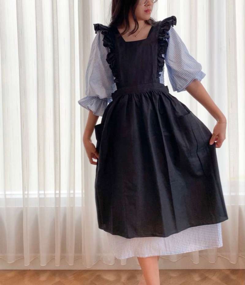 Jual Elle Ruffle Apron/linen /celemek Korea Jepang / Pinafore ...