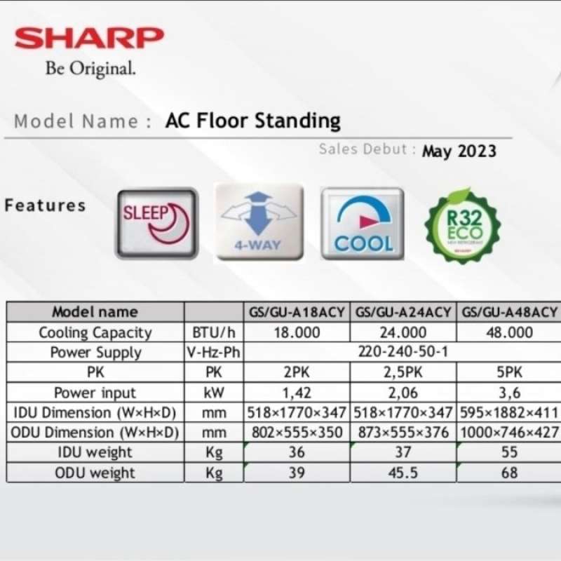 Promo Ac Standing Floor Sharp 5pk Gs-a48acy Diskon 23% Di Seller ...