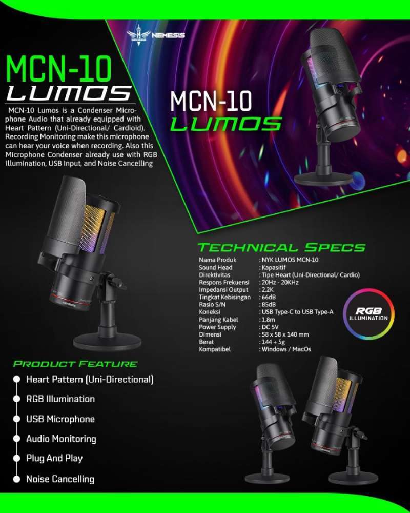 Jual Microphone Nyk Nemesis Mcn-10 Mcn10 Lumos Rgb | Usb Condenser Mic Di Seller Eses Komputer ...
