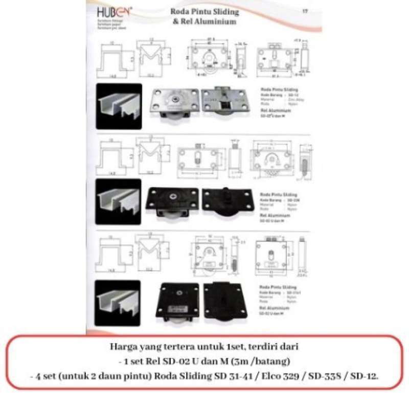 Jual Paket Rel Dan Roda Pintu Lemari Sliding SD 12 Huben - Brown Potong ...
