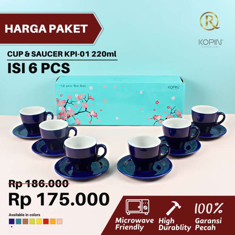 Promo 6 Sets Cup & Saucer Kpi-01 Coffee Tea 2 Warna Porcelain 220ml ...