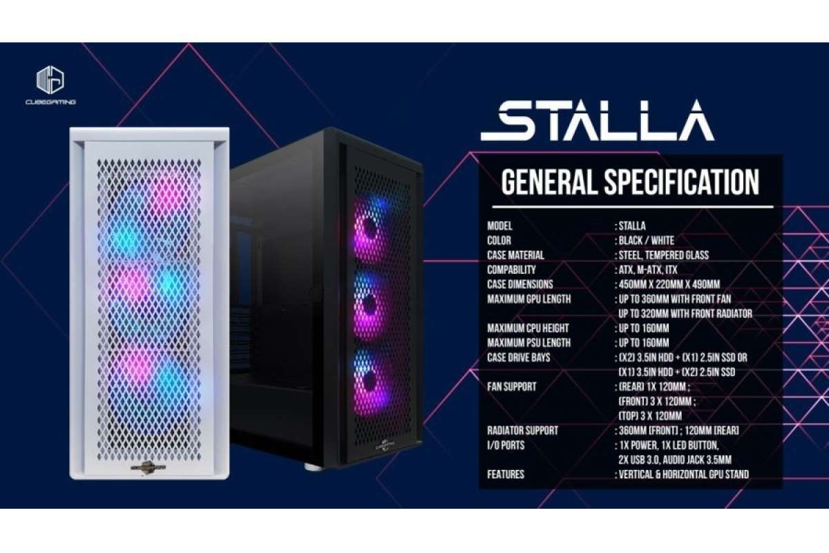 Jual Cube Gaming Stalla White - Atx - Left Side Glass Door - Dust ...