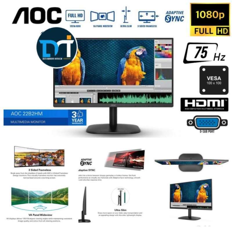 Promo Aoc 22b2hm 21.5 Inch - Ultra Slim Fhd 75hz Hdmi Vga Monitor ...