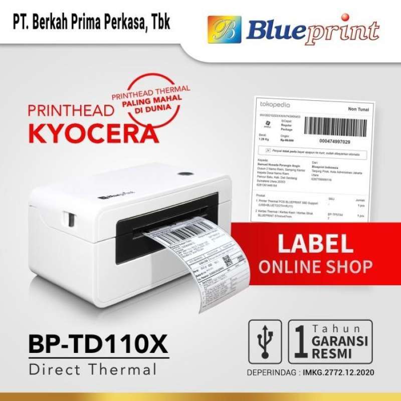Jual Printer Barcode Thermal Printer Label Resi A6 Blueprint Td110x Usb ...