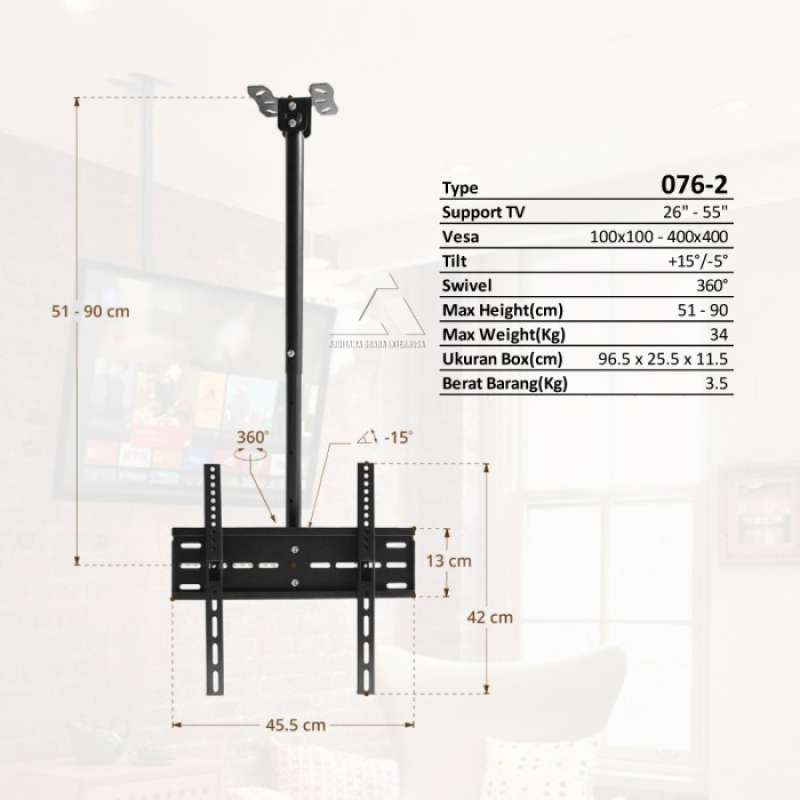 Jual Bracket Gantung Plafon/Ceiling Tv 26-55 Besi di Seller Tumenggung ...