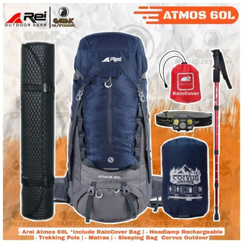 Promo Paket Hemat Alat Pendakian Gunung Carrier Rei Arei Atmos 60L ...