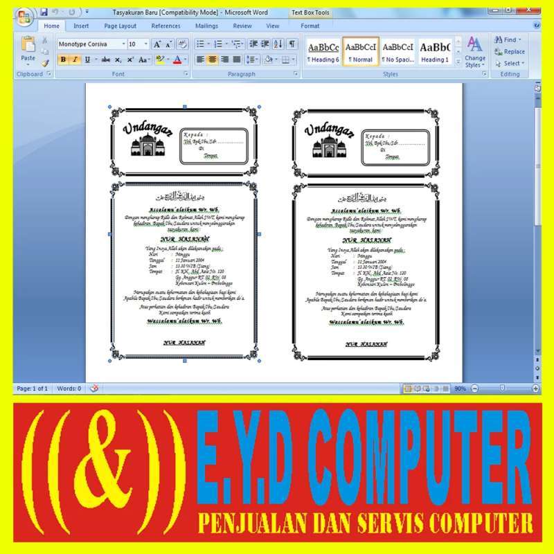 Jual Desain Undangan Word Koleksi Template Design Grafis Ms.word Usaha ...