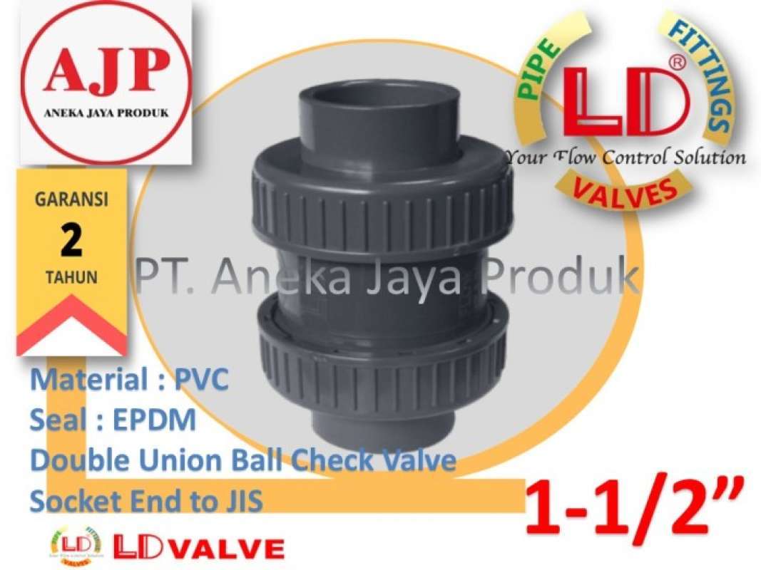 Promo LD VALVE - BALL CHECK VALVE PVC DOUBLE UNION POLOS JIS, 1-1/2 ...