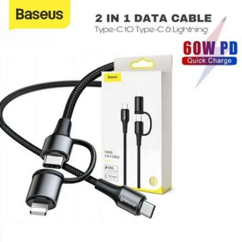 Jual Baseus Kabel Twins 2 In 1 60W Pd Usb Type-C To Lightning + Type-C ...