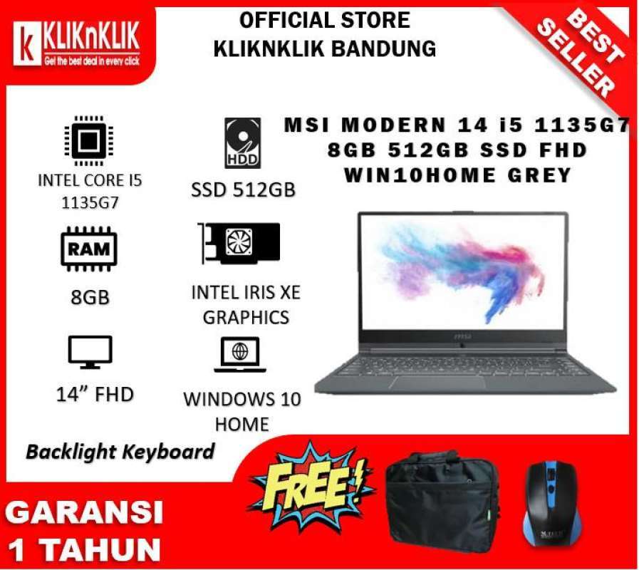 Jual MSI MODERN 14 i5 1135G7 8GB 512GB SSD FHD WIN10HOME GREY di Seller ...