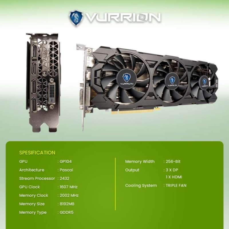 Jual Vga Card / Vga Nvidia Vurrion Hyperclaw Gtx 1070 8gb Gddr5 256 Bit ...