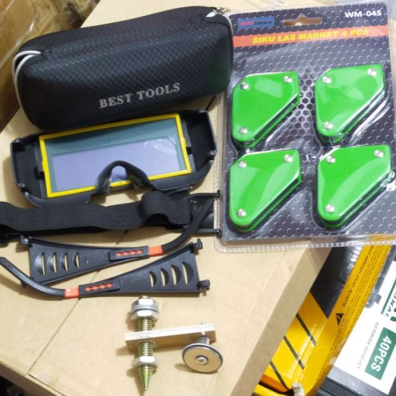 Promo Paketan Kacamata Las Otomatis Gelap+Klem Las Magnet+Siku Las ...