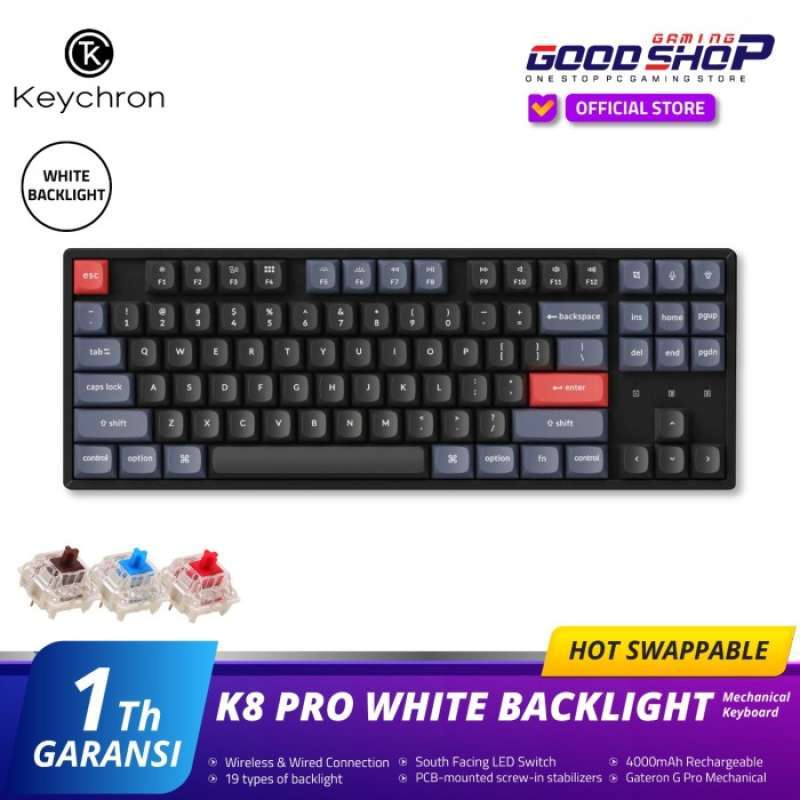 Promo Keychron K8 Pro Fully Assembled White Backlight Mechanical ...